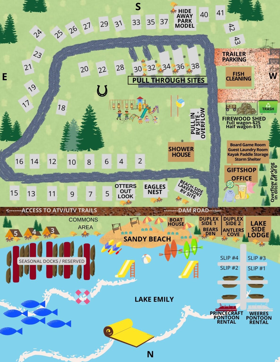 RESORT MAP - Lake Emily Resort On-Site Locations – Emily MN